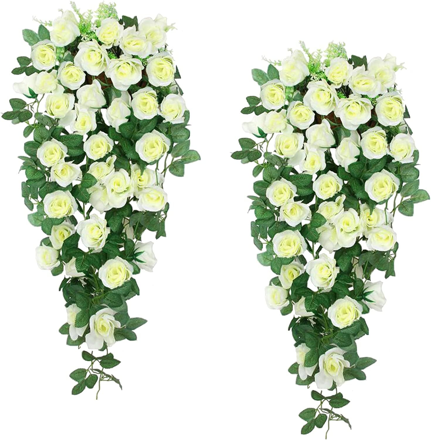 Zukuco Artificial Hanging Flower Fake Rose Flower Vine Hanging Plants ...