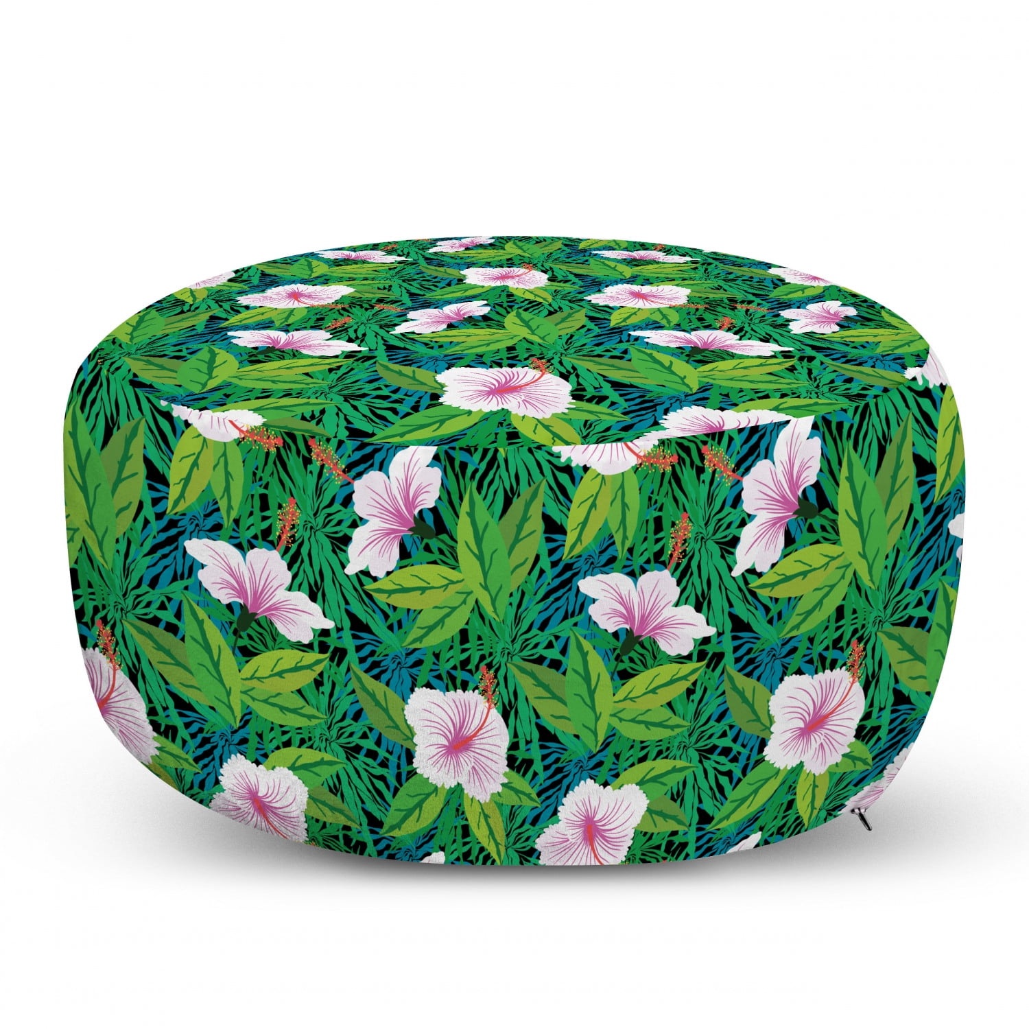 Exotic Pouf Cover with Zipper, Jungle Flower Blooming Rainforest Flora ...