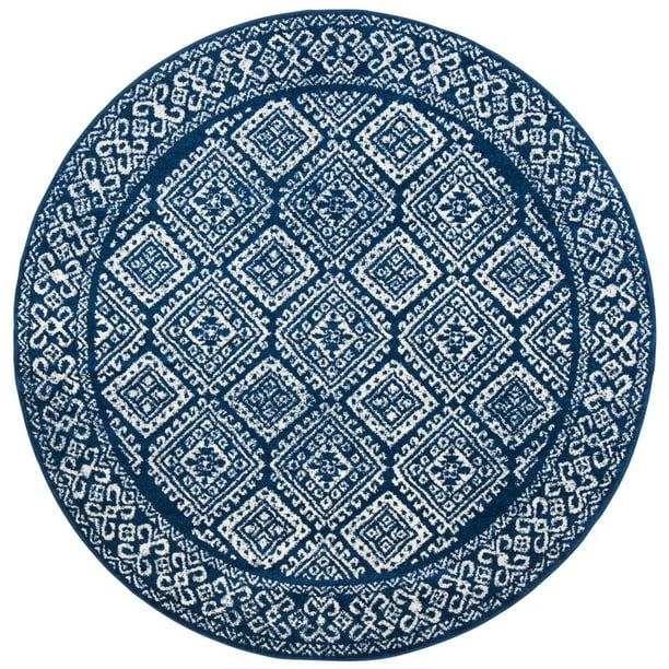 SAFAVIEH Tulum Ophelia Bordered Geometric Area Rug, 3' x 3' Round, Navy ...