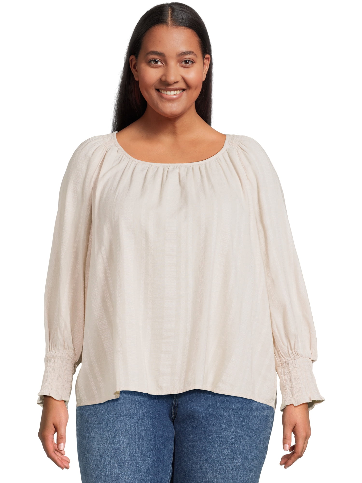 Terra & Sky Women’s Plus Size Scoop Neck Top with Long Sleeves ...