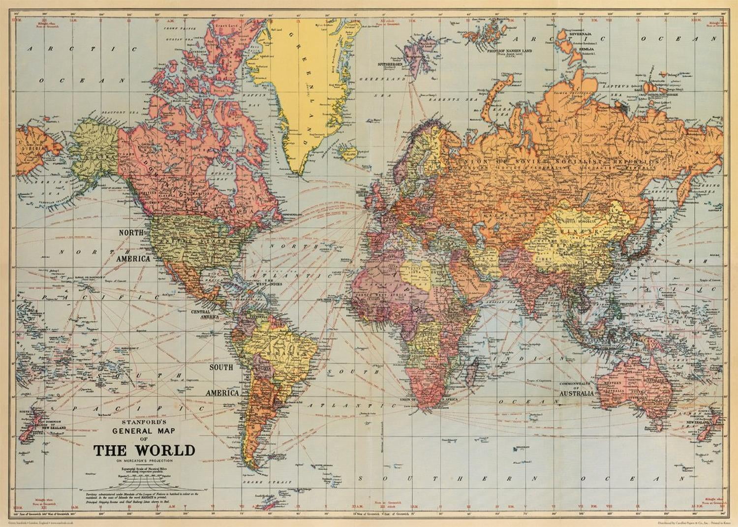 Póster decorativo en papel italiano World Map multicolor Estándar ...