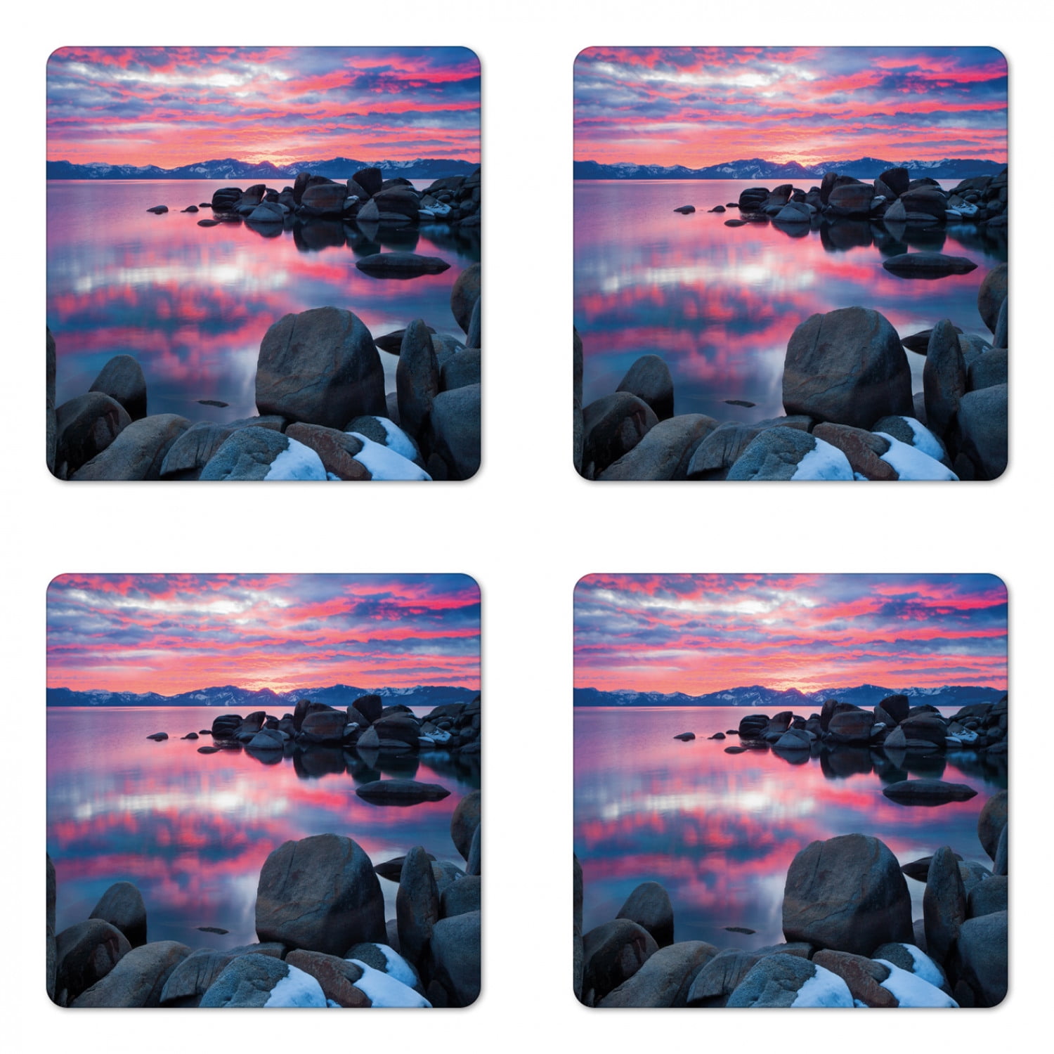 Nautical Coaster Set of 4, Natural Theme Sunset in Lake Tahoe from ...