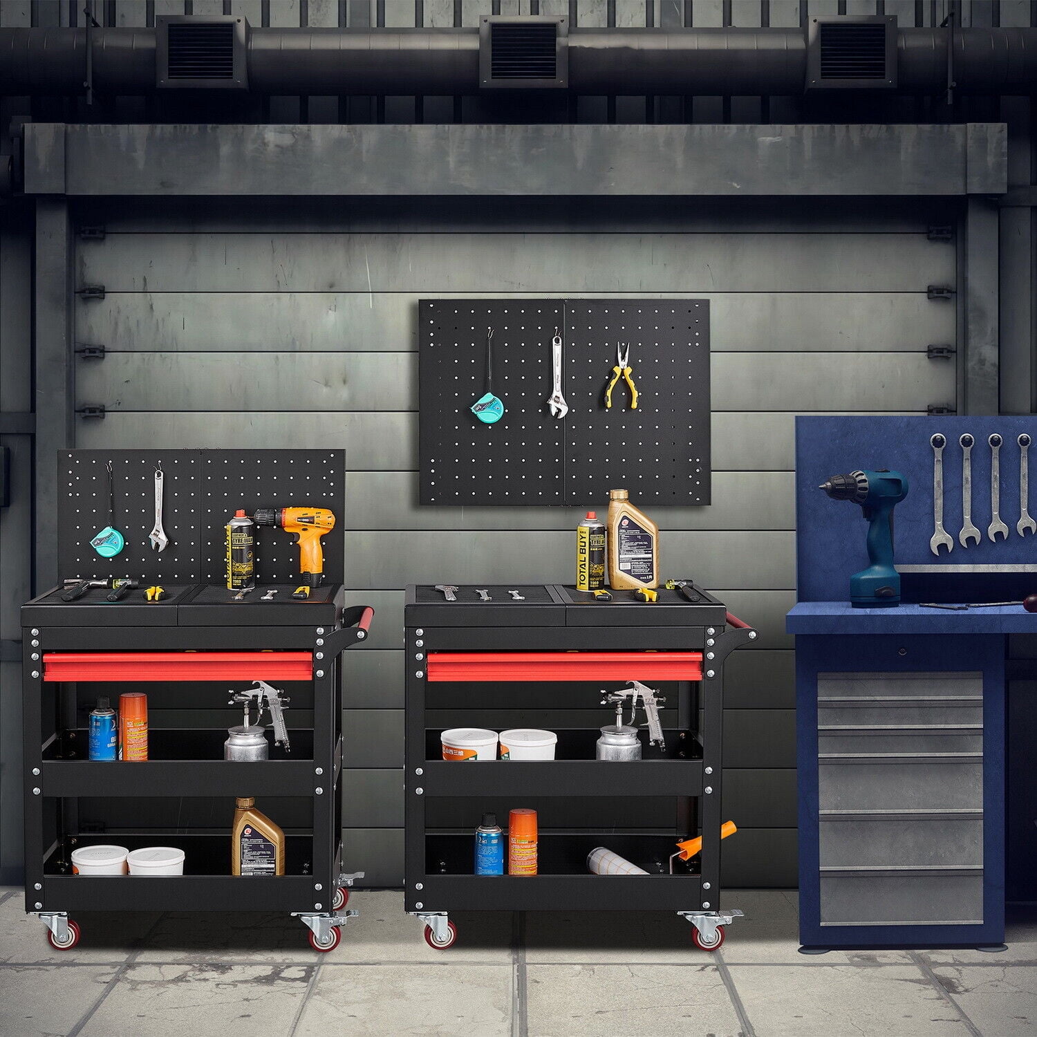 Ouyessir Tool Cart on Wheels, 3 Tier Rolling Tool Cart with Drawer and ...