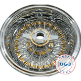 DGJ WHEELS 13x7 Rev 72 Diamond Spokes Gold Nip+Hub Ring Lowrider Wire ...