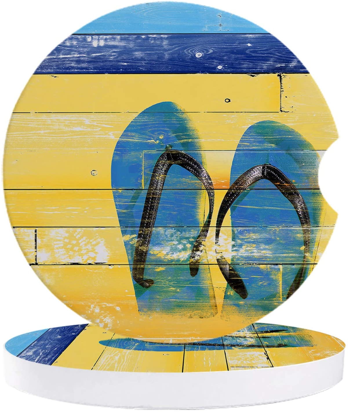 ZHANZZK Summer Themed Slippers Wood Grain Set of 6 Car Coaster for ...