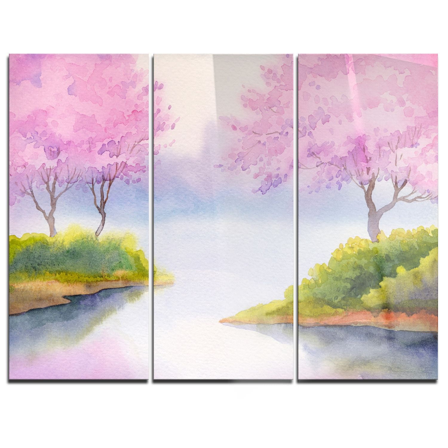 Click here for Designart Design Art Flowering Trees Over River Mu... prices