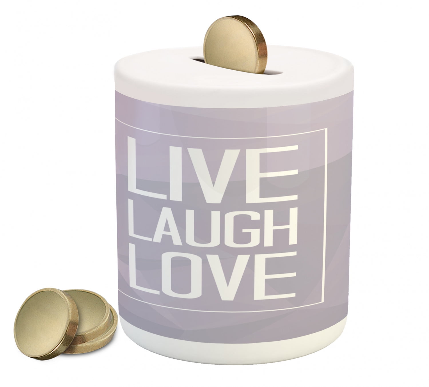 Live Laugh Love Piggy Bank, Greyscale Polygonal Pattern Background with ...