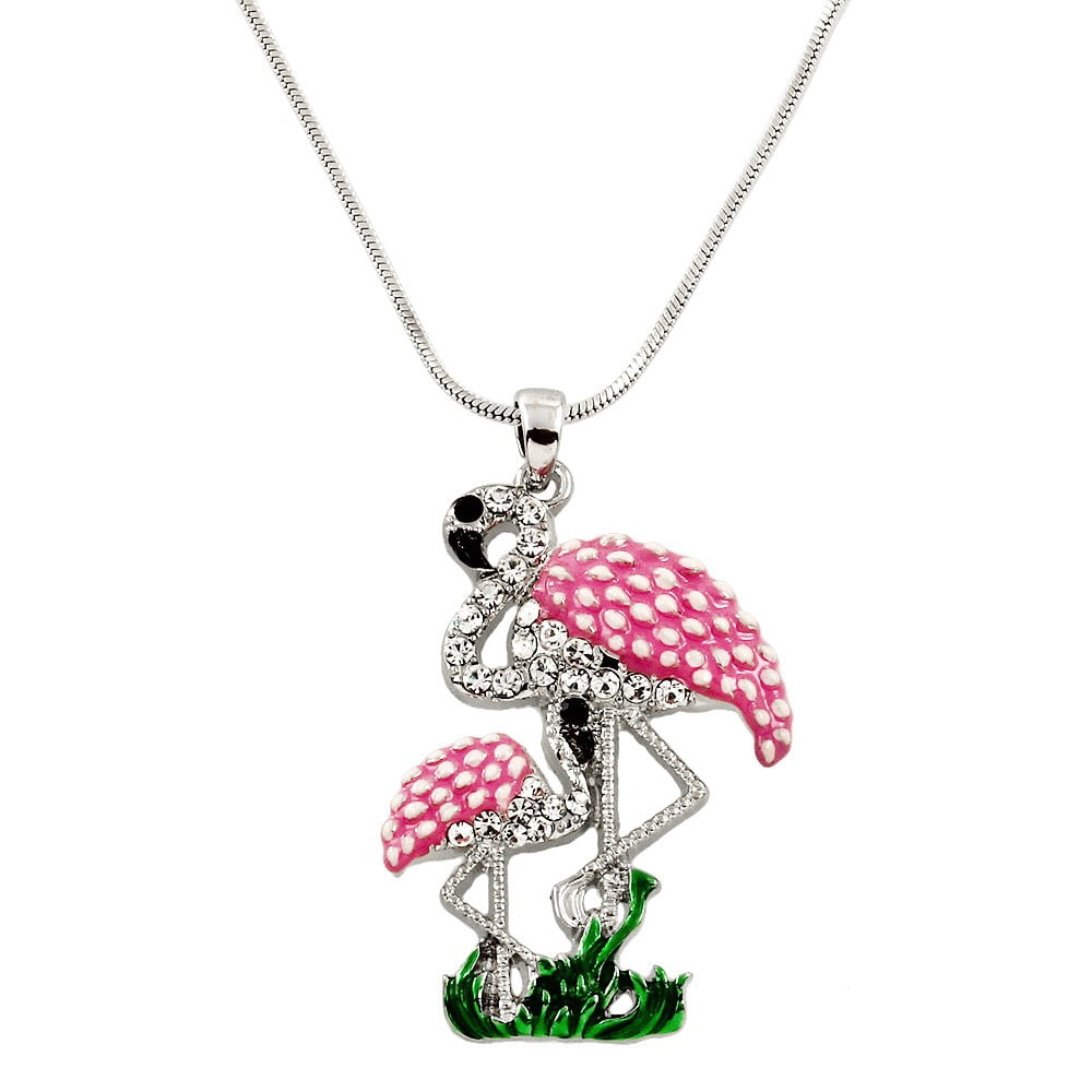 Flamingo Pendant Necklace Rhinestone Crystal Rhodium High Polished ...