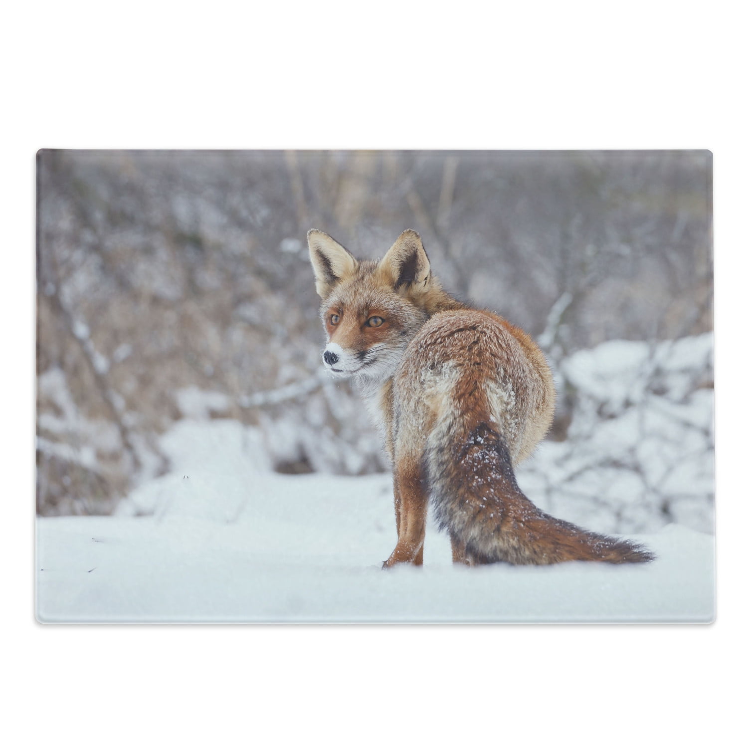 Fox Cutting Board, Countryside Snow Landscape Furry Wild Animal Hunting ...