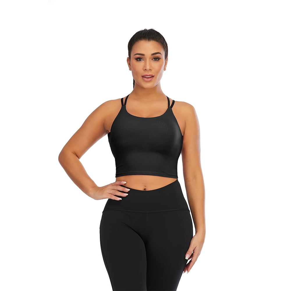 Spaghetti Straps Bra Seamless Removable Padded Wirefree Gym Workout ...