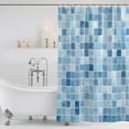 Blue White Color Block Shower Curtain, Summer Watercolor Square Ocean ...