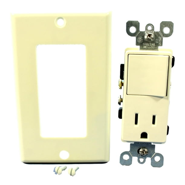 Leviton Almond Decora Combination Rocker Light Switch & Receptacle ...