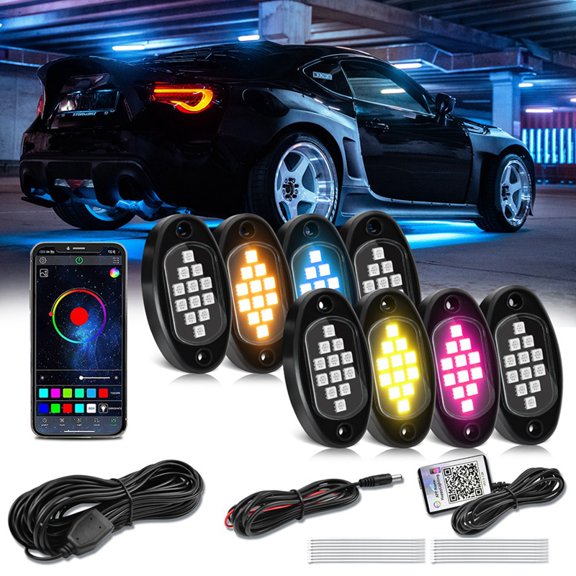 Sunpie 12 Pod RGB-W LED Rock Lights Kits for Cars, Off Road, UTV ...