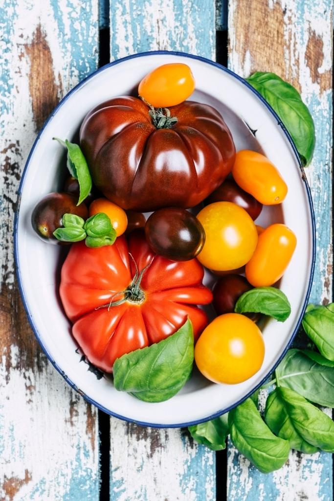 Bowl of Heirloom Tomatoes on Rustic Table Photo Photograph Cool Wall ...