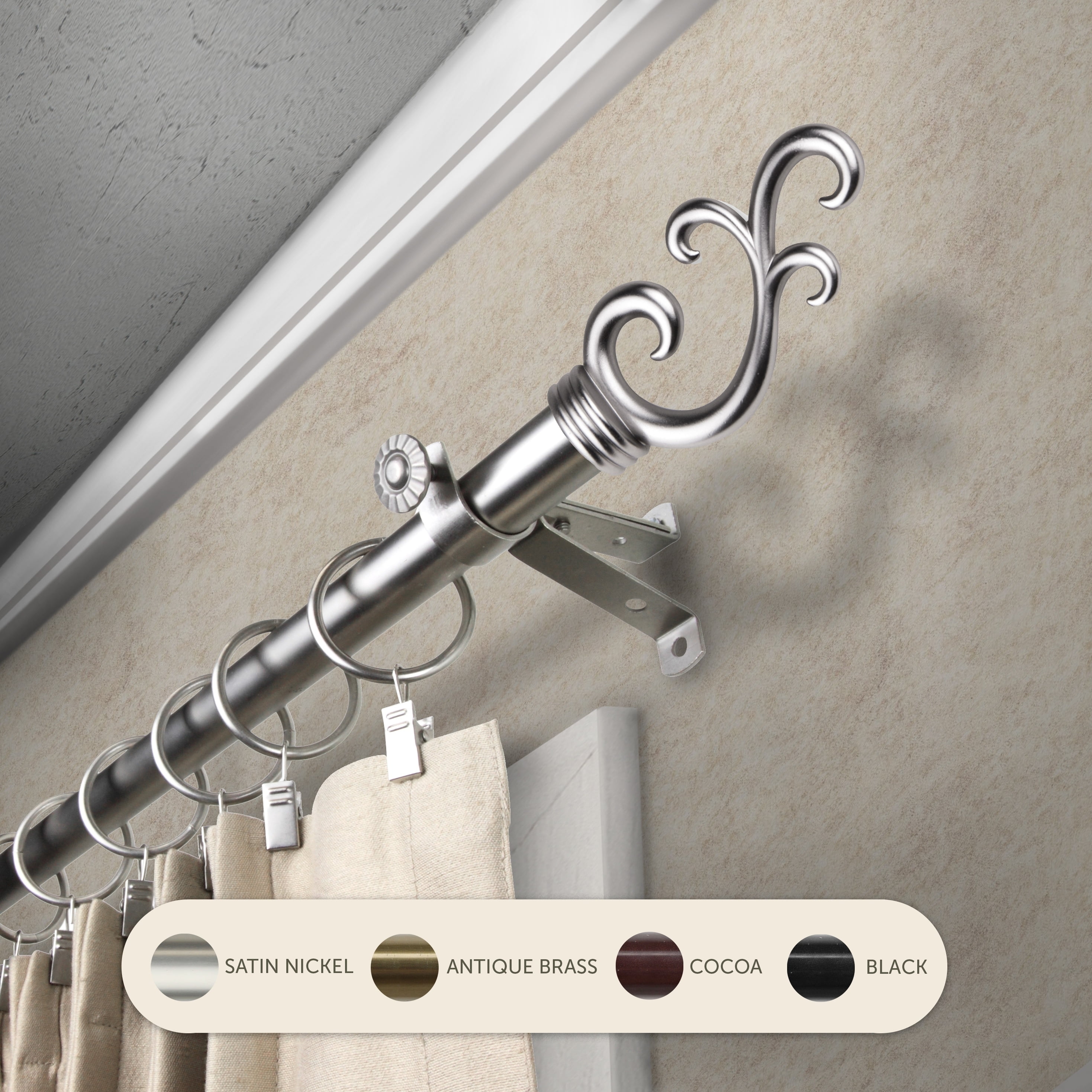 InStyleDesign Sway Adjustable Curtain Rod Satin Nickel 18 to 28 inches ...