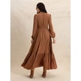 Brown Womens V-Neck Lace Insert Long Sleeve Maxi Dress With Button ...