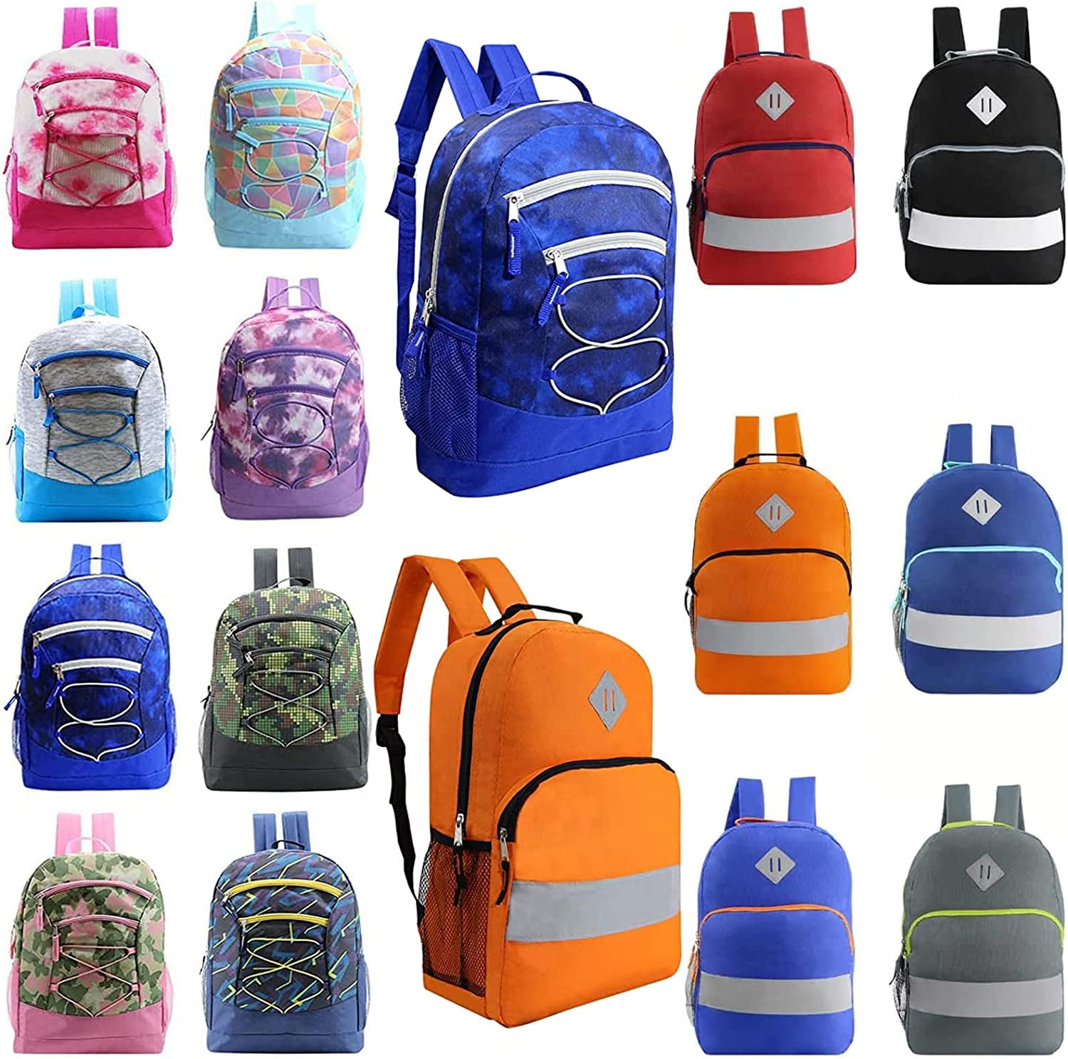 24 Pack - 17" Wholesale Classic Bulk Backpacks - Mega Assortment 14 ...