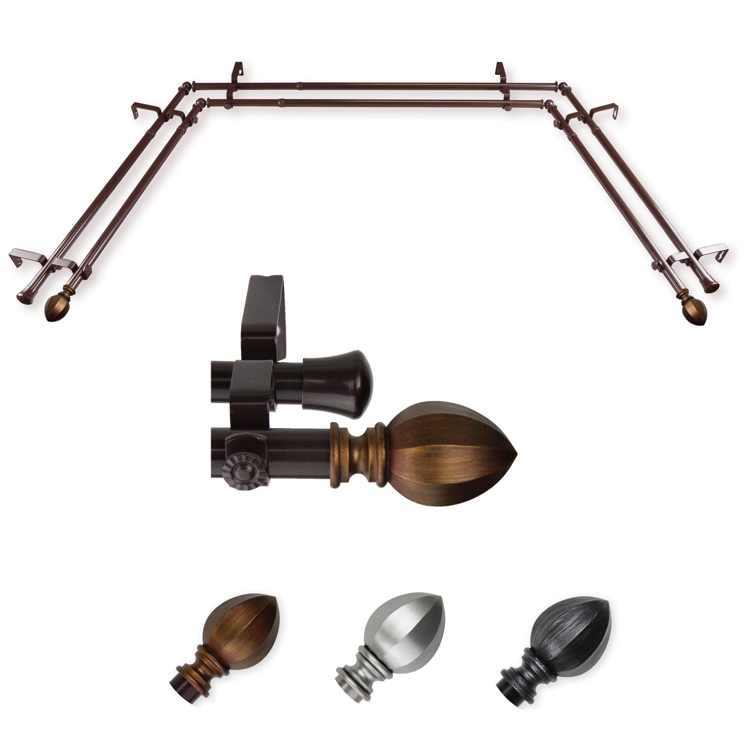 Barbara 13/16" Double Bay Window curtain rod Adjustable 20"-36", 38"-72 ...