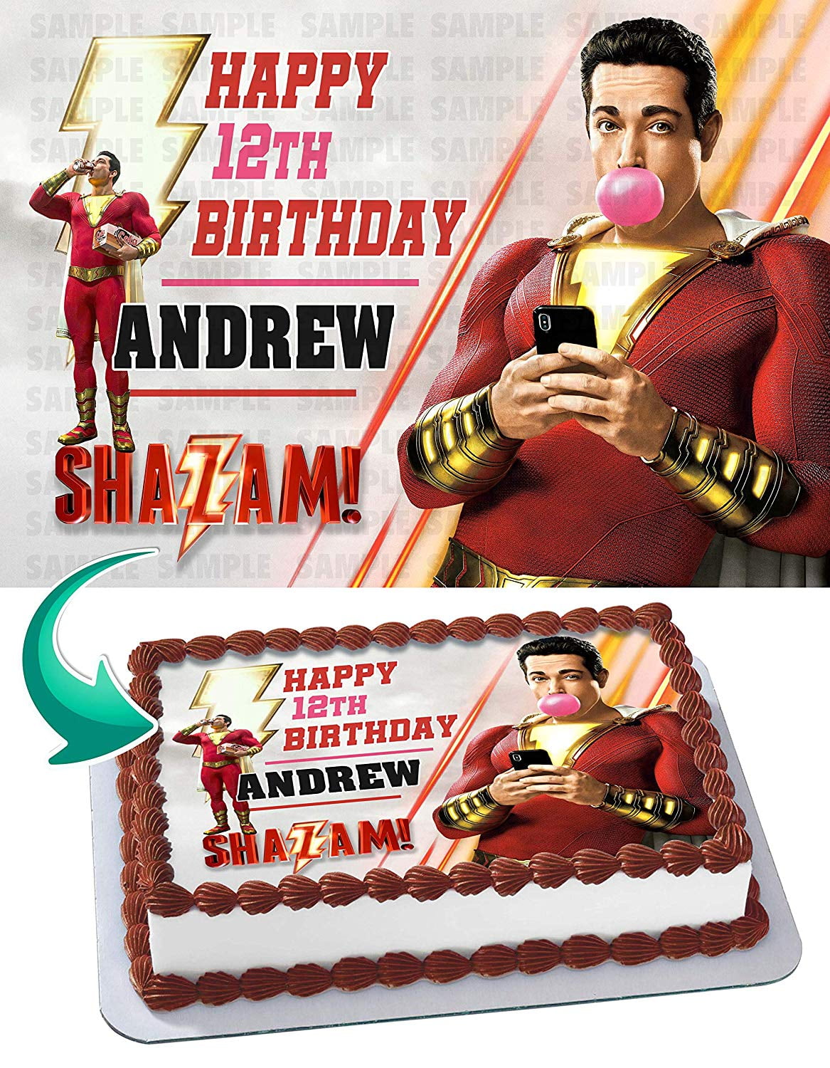SHAZAM Edible Cake Image Topper Personalized Picture 1/4 Sheet (8"x10.5 ...