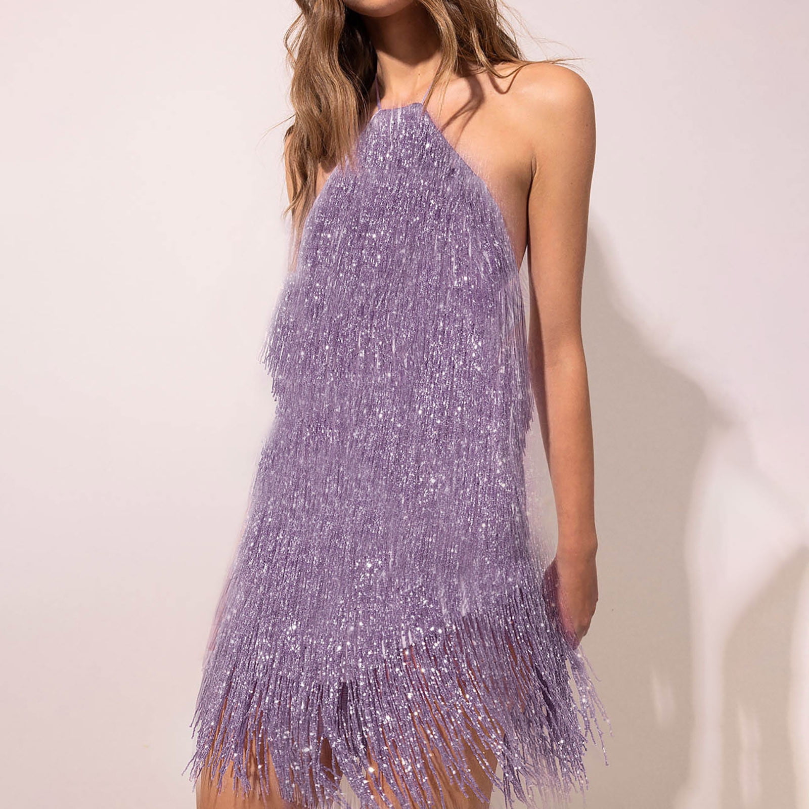 Click here for Meichang Halter Neck Fringe Dresses For Women Slee... prices