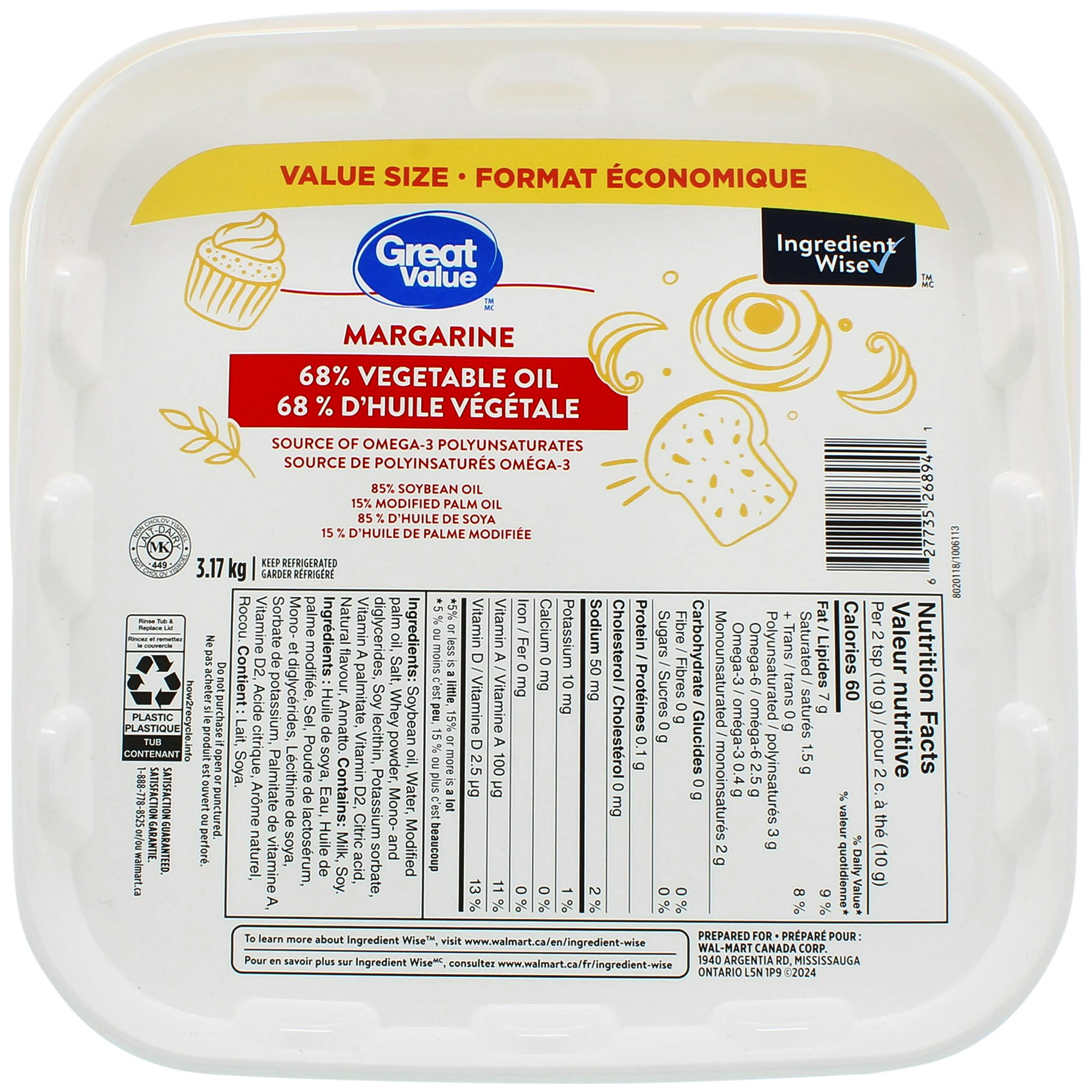 Click here for Great Value 68 Vegetable Oil Margarine 3.17 Kg prices