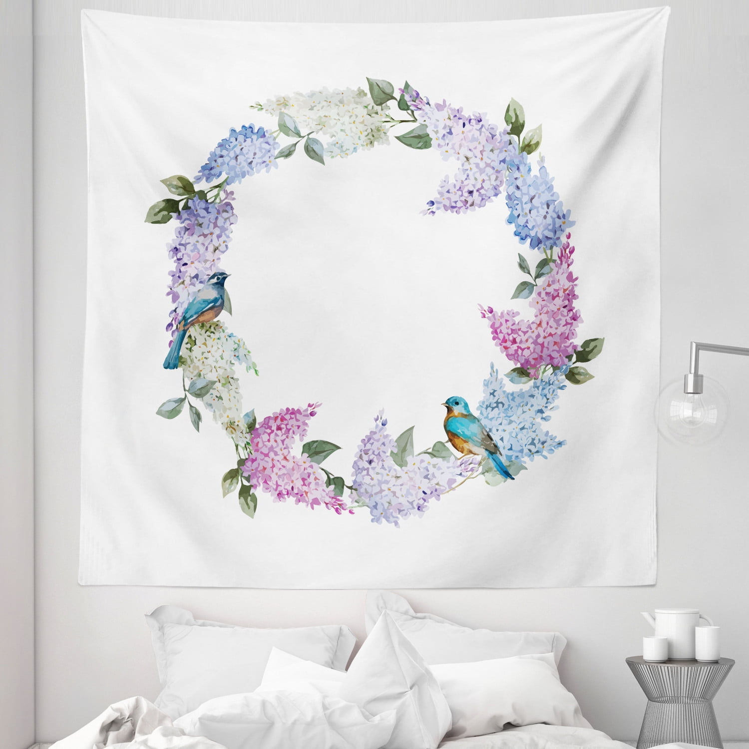 Lilac Tapestry, Flower Wreath with Fresh Blooms and Little Bird Tender ...