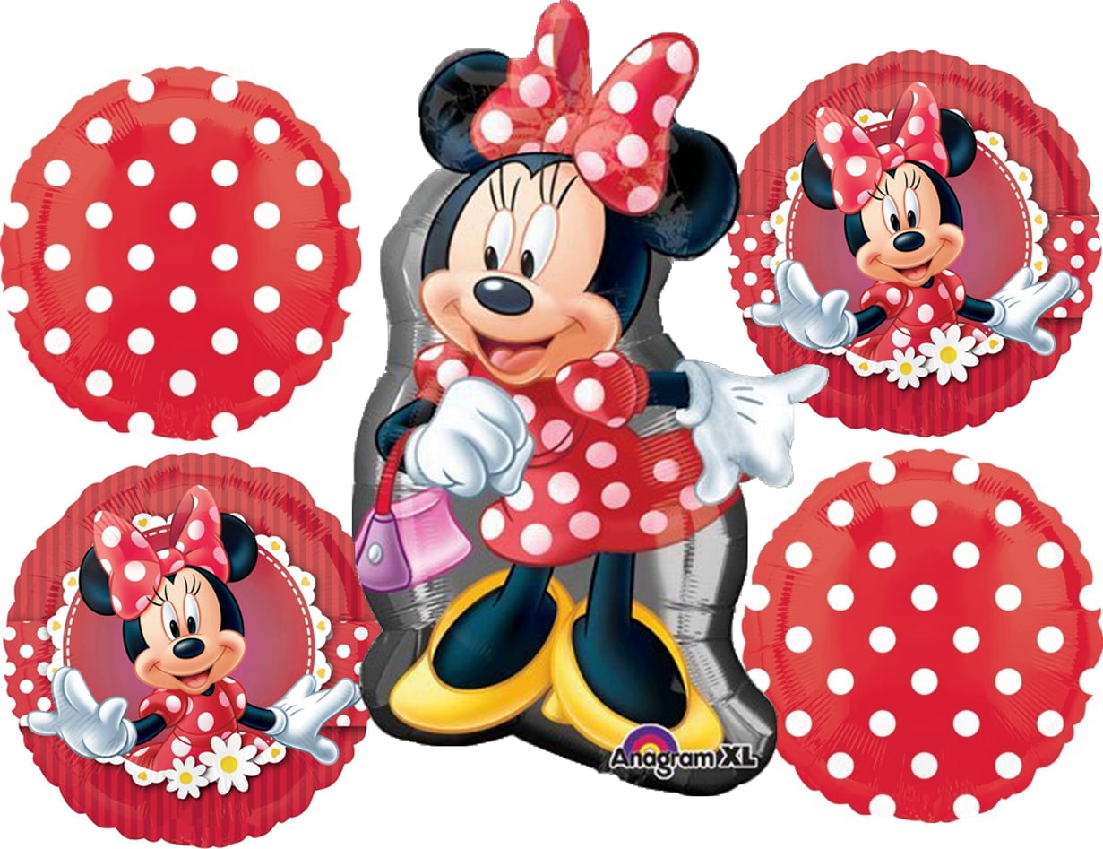 MINNIE MOUSE Figure Red Bow Polka Dots (5) Birthday PARTY Mylar ...