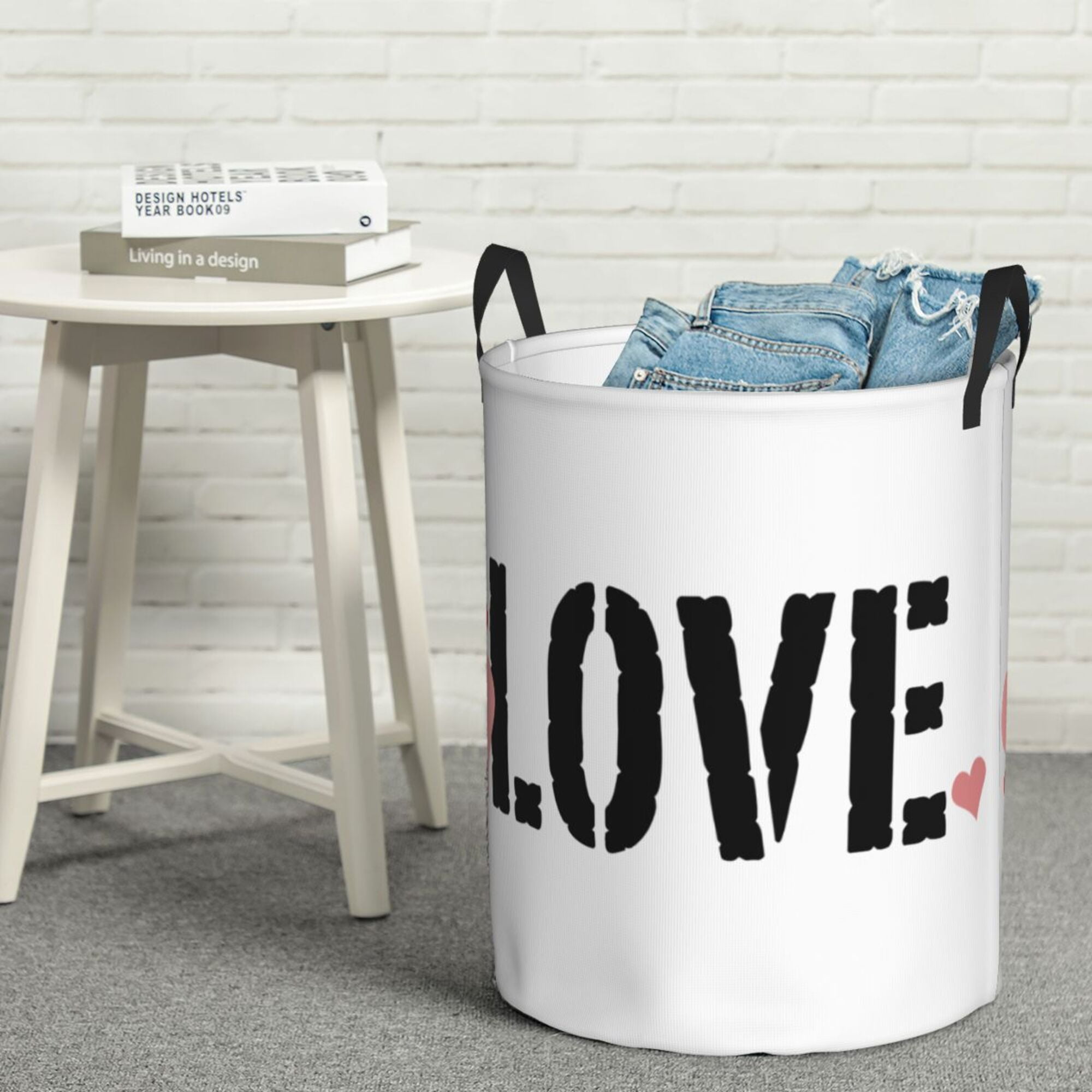 YFYANG Waterproof Laundry Hamper, White Romantic Love Laundry Basket ...