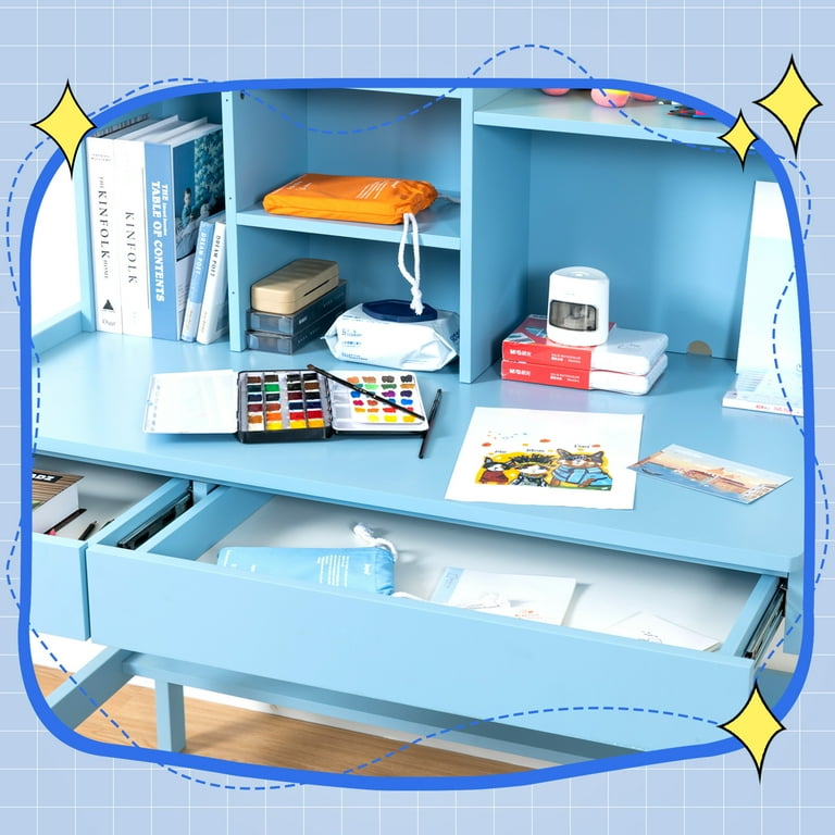 Casemiol Kids Desk with Chair Study Desk and Chair Set with 3 Adjustment Heights Kids Writing Table with Large Storage Space Computer Desk with
