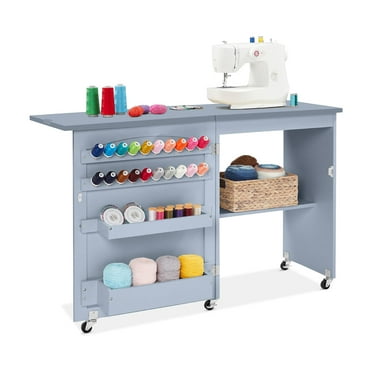 Costway Portable Small Space Crafters Wood Hobby Table with Lockable ...