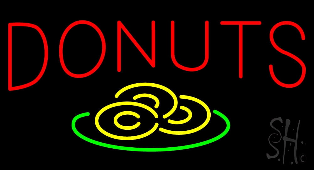 Red Donuts with Donuts Logo LED Neon Sign 20 x 37 - inches, Black ...