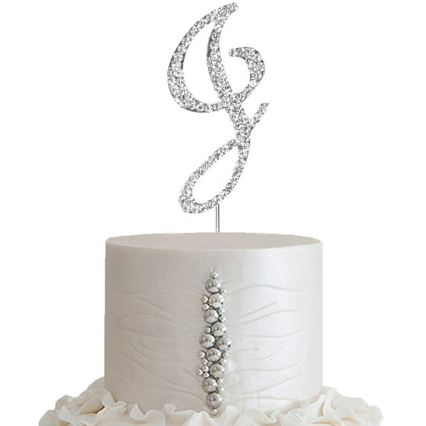 BalsaCircle Letter J Cake Topper 2.5" Silver Rhinestone Personalized ...