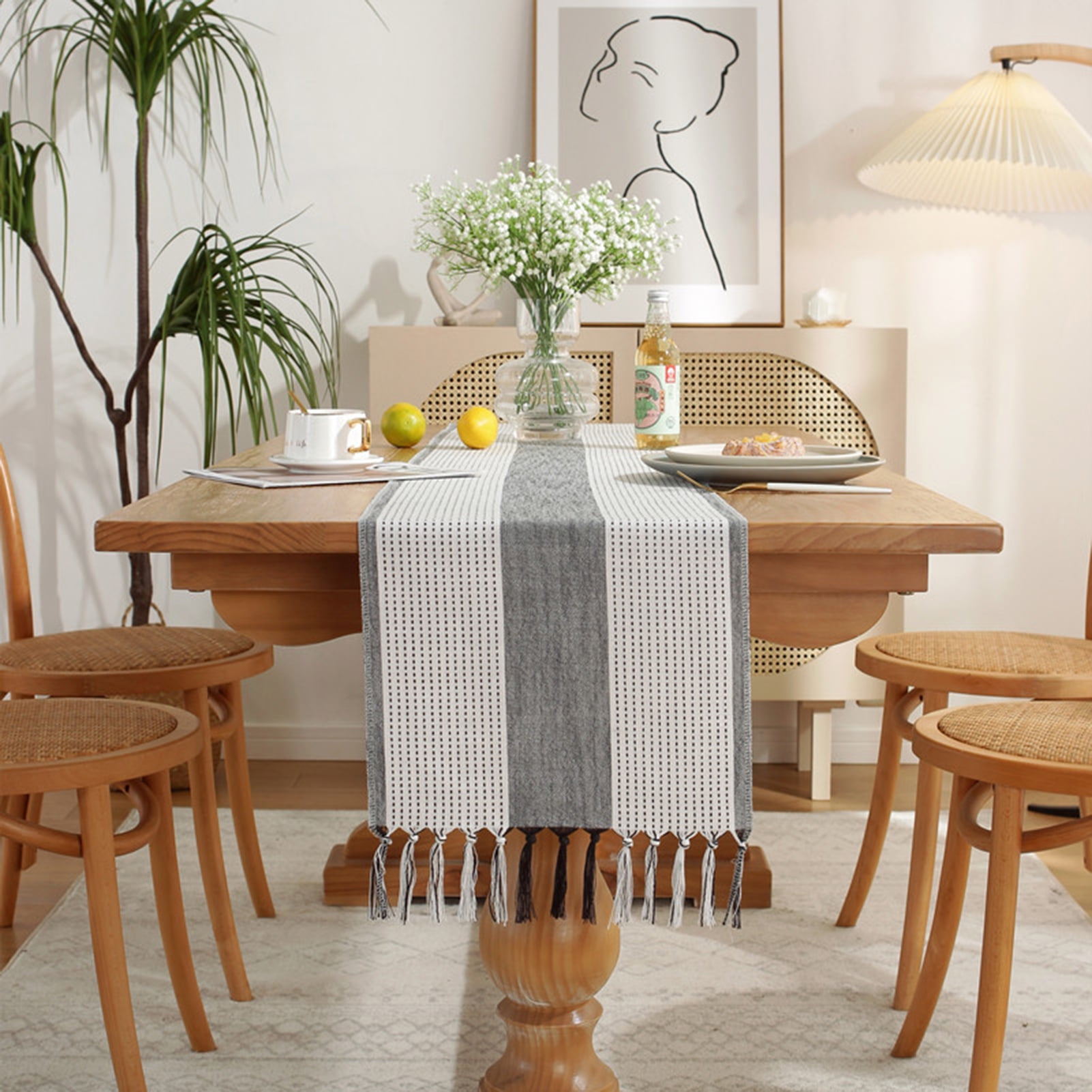 Ruanlalo Table Runner,Table Runner Stripe Pattern Bohemian Style Tassel ...