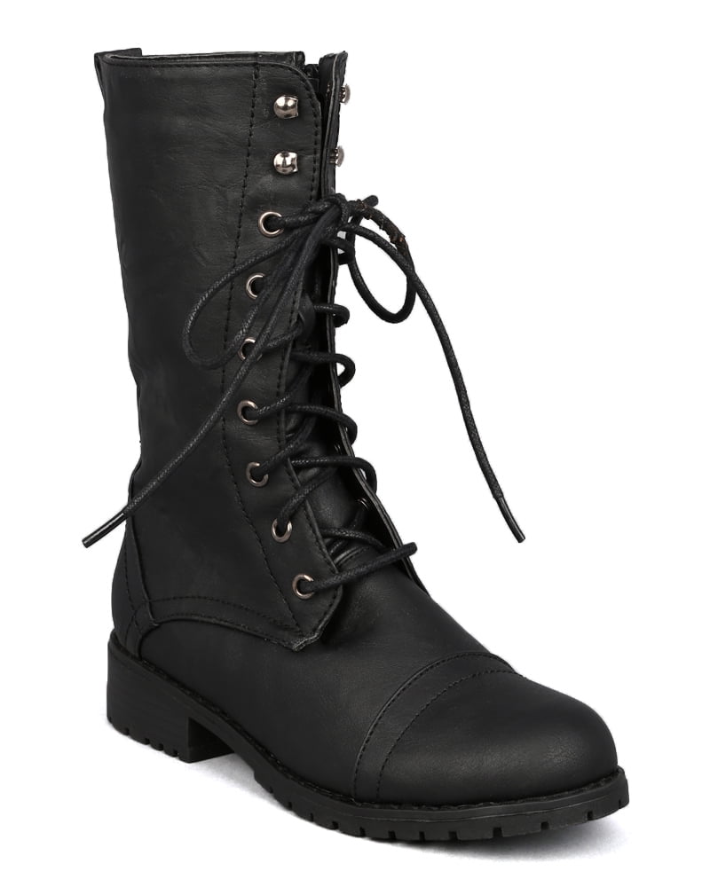 Nature Breeze Lug-11 Women Leatherette Lace Up Military Boot - Walmart.com