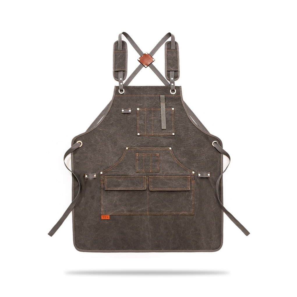 Tssuoun Work Apron Canvas Kitchen Chef Cafes Bib with Pockets Cooking ...