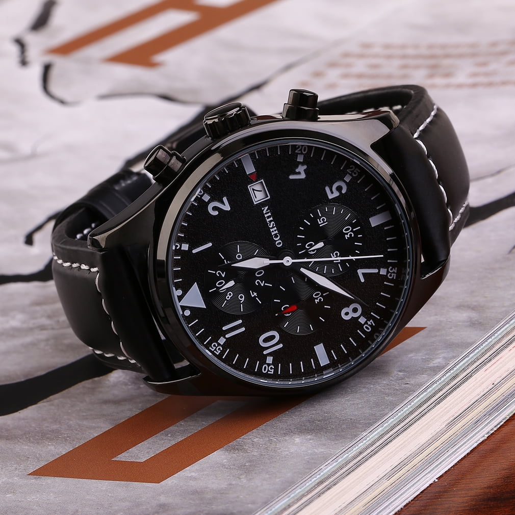 Luxurious Brand Men Male Luminous Function Solid Color PU Leather Wrist ...