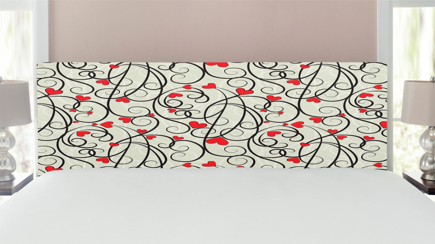 Love Headboard, Wave Floral Heart Summer Swirl Illustration Flourishes ...