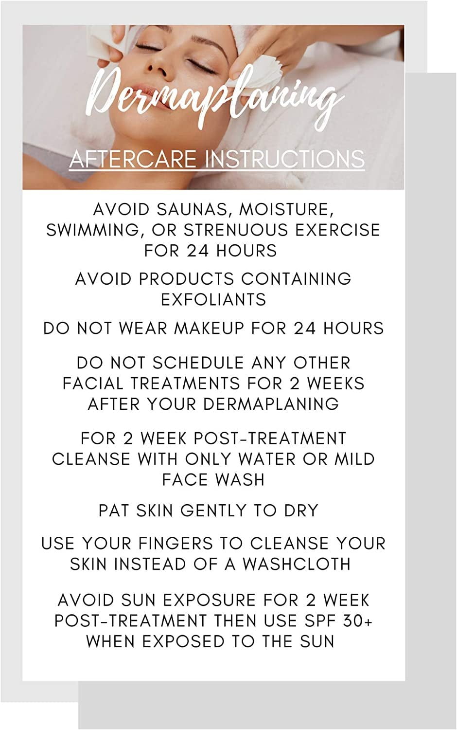 Dermaplaning Aftercare Instruction Cards 50 Pack Size 2 x 3.5 inch ...