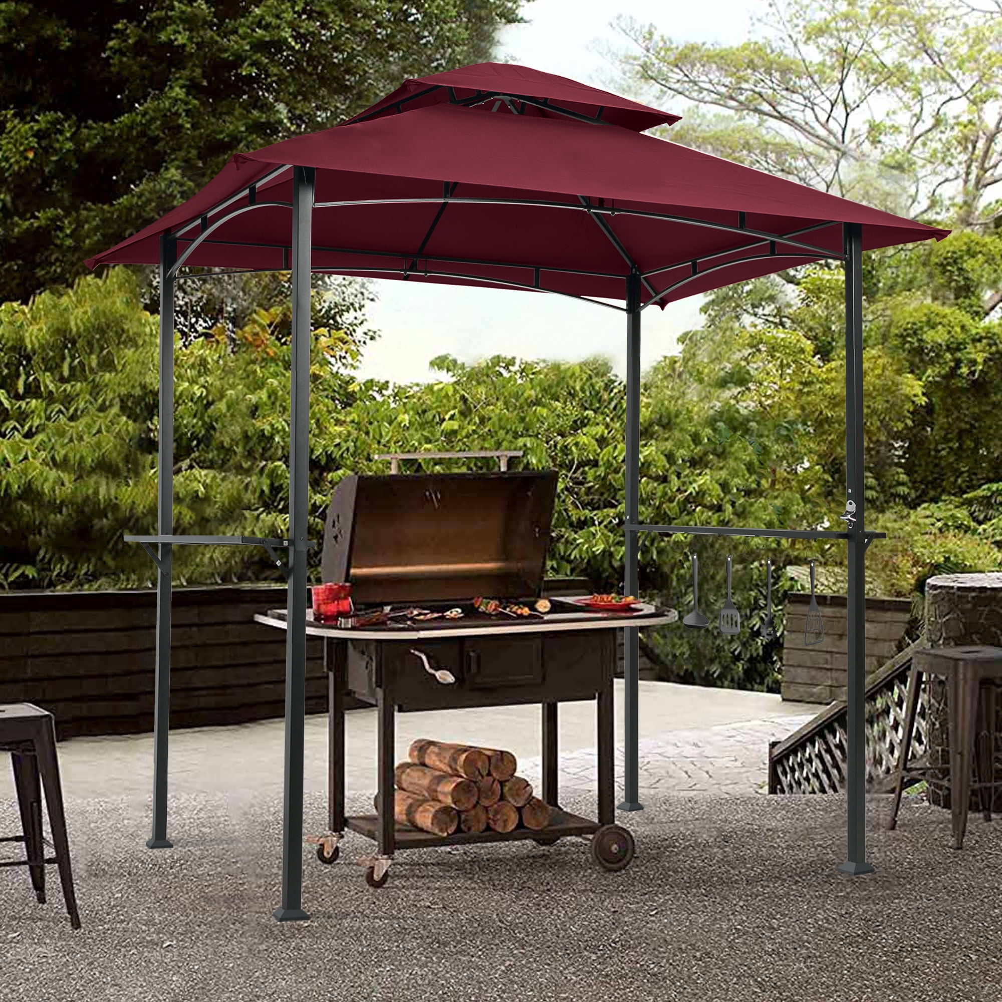 Royard Oaktree 8 x 5 Ft Grill Gazebo w/Double Roof Canopy Outdoor BBQ ...