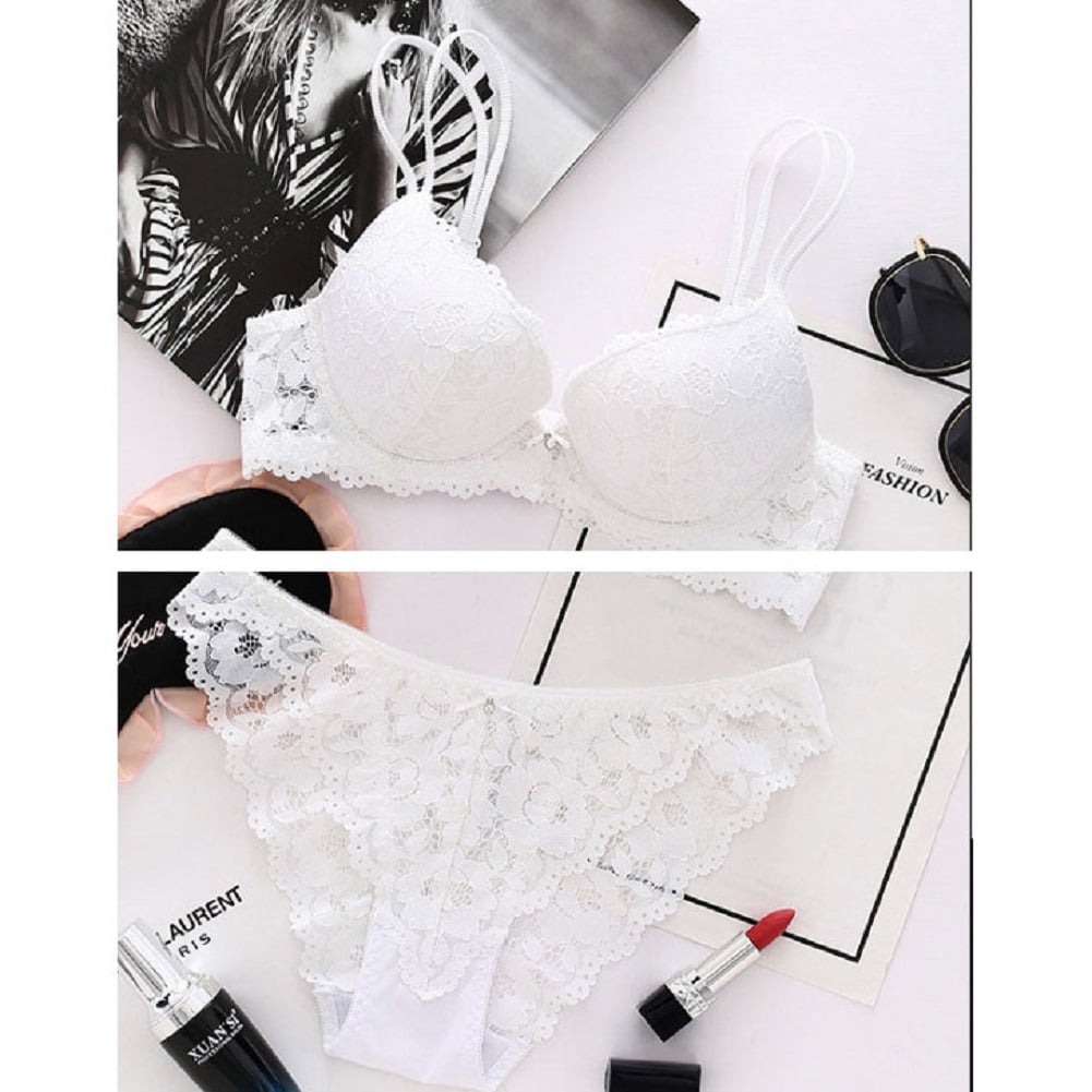 KOERIM Embroidery Flowers Bra Set Sexy Lace Deep V-neck Thickening ...