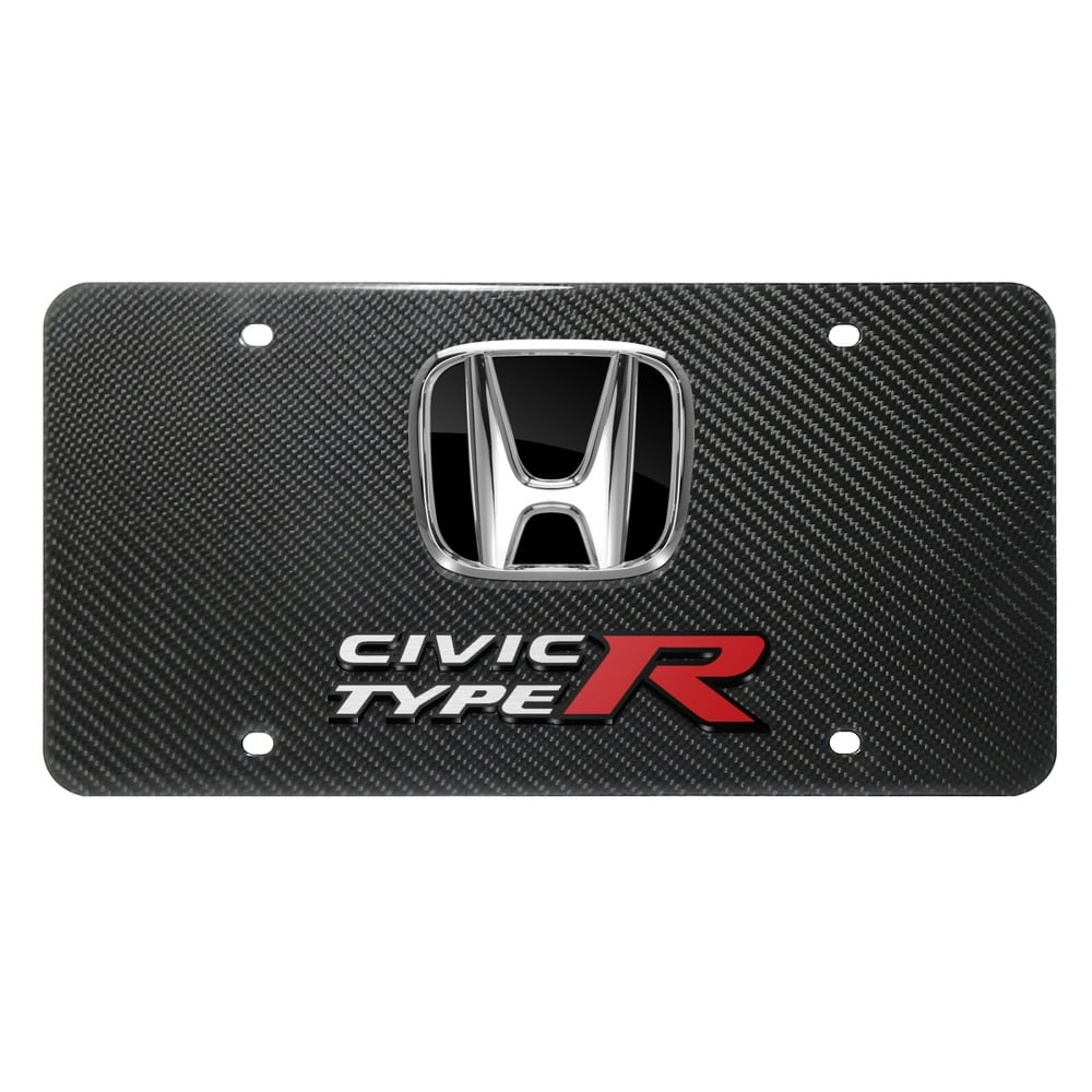 Honda Civic Type-R 3D Black Logo Dual 100% Real Carbon Fiber License ...