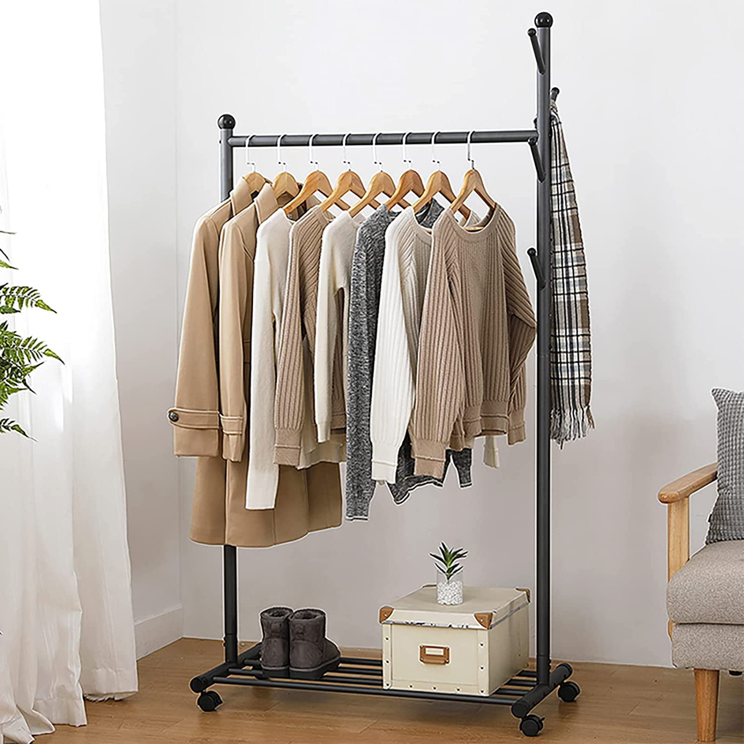 Miumaeov 3-in-1 Clothes Hanging Rack, Rolling Garment Free-standing ...