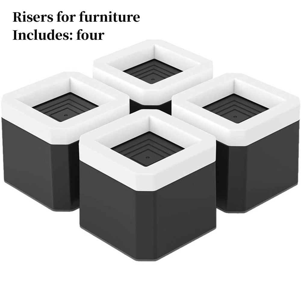 Bed Risers 4 Pack Black White Polypropylene 0.73 lb Heavy Duty Couch ...