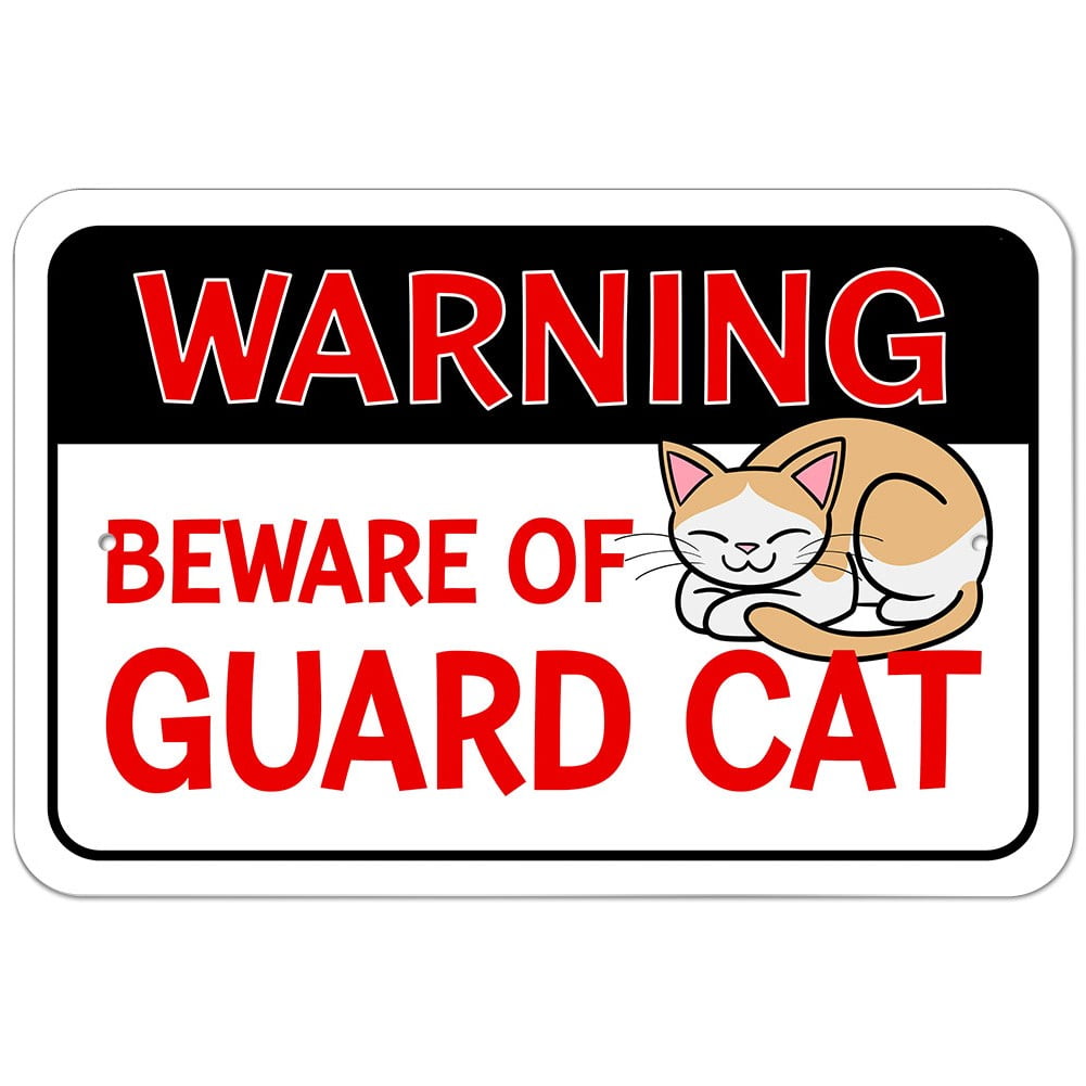 Warning Beware of Guard Cat 9" x 6" Metal Sign - Walmart.com