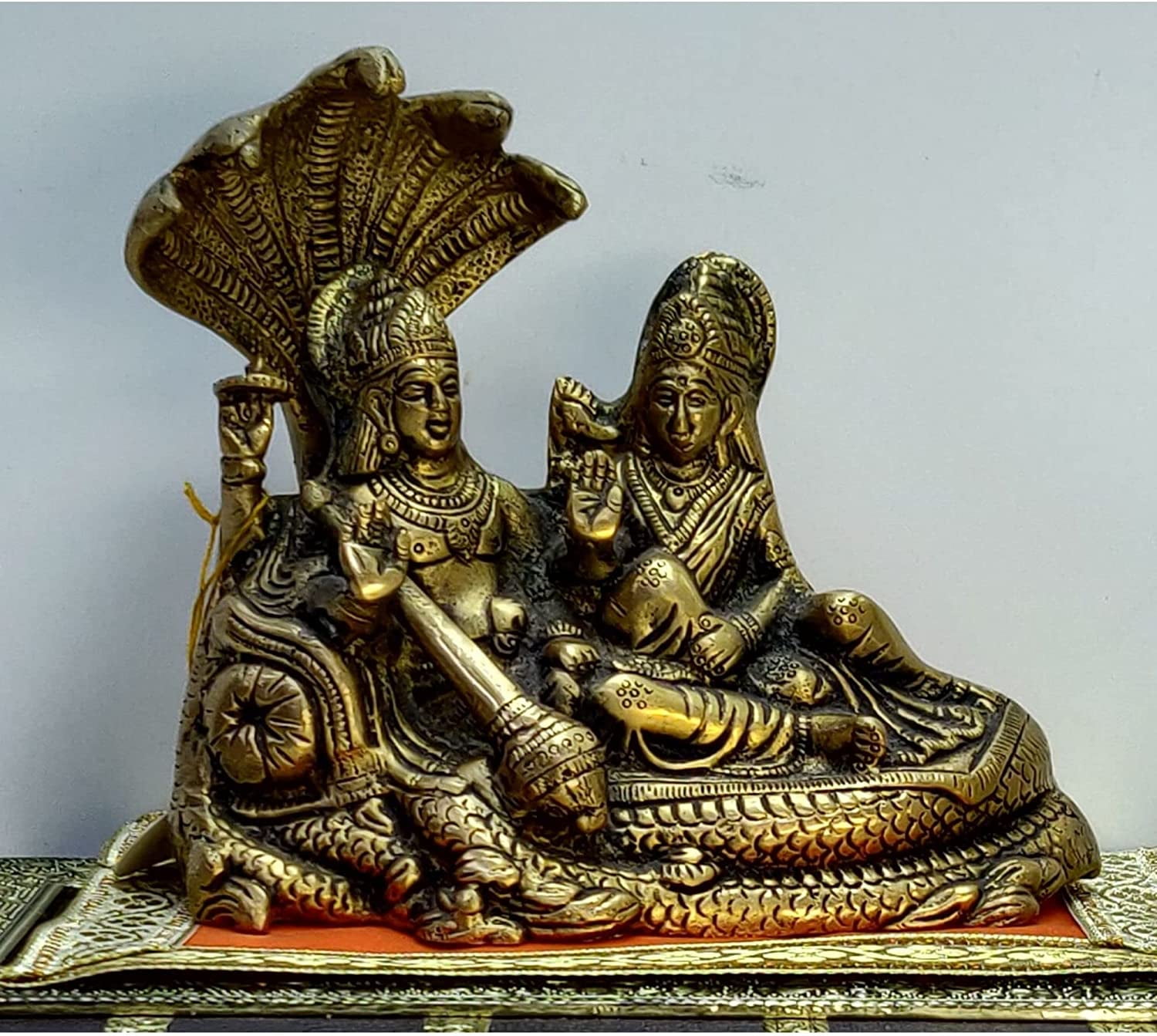 Handmade Brass Vishnu Lakshmi Sculpture - Hindu God Narayan Idol ...