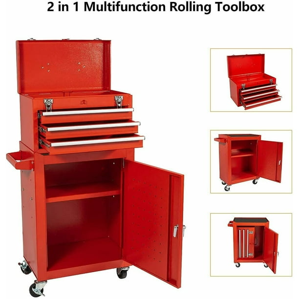 HPDAVV Detachable 3 Drawer Tool Chest Large Storage Cabinet and ...