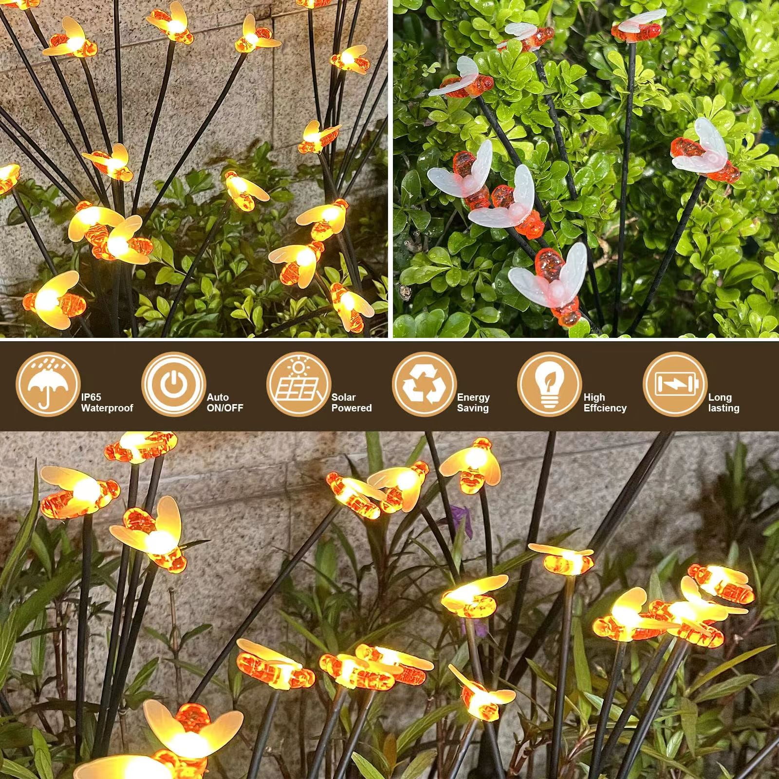 2pcs Solar Garden Lights Firefly Lawn Stake Light Outdoor IP65 ...