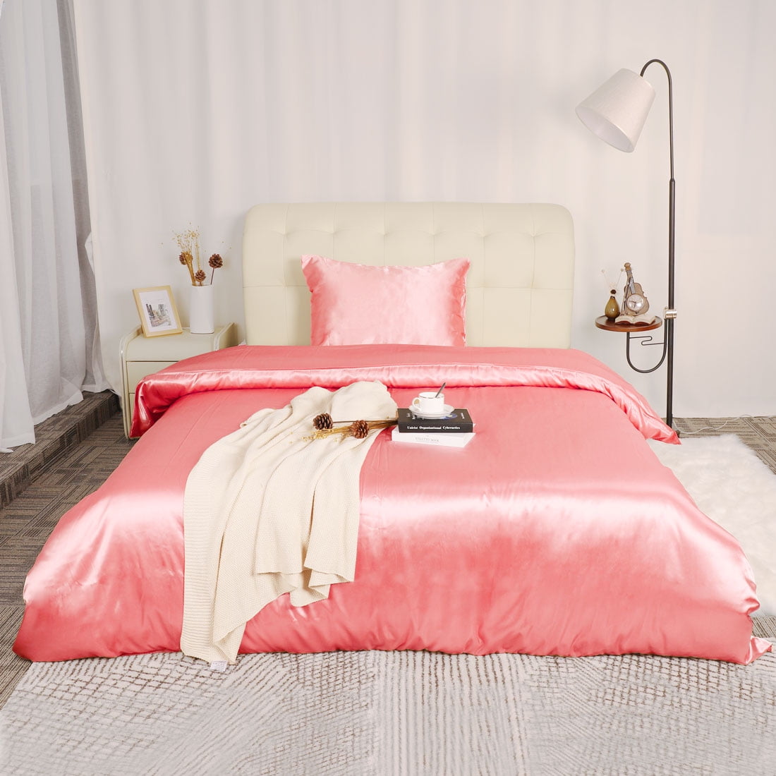 Satin Silk Comforter Duvet Cover Pillowcases Bedding Set Pink Twin satin-silk-comforter-duvet-cover-pillowcases-bedding-set-pink-twin