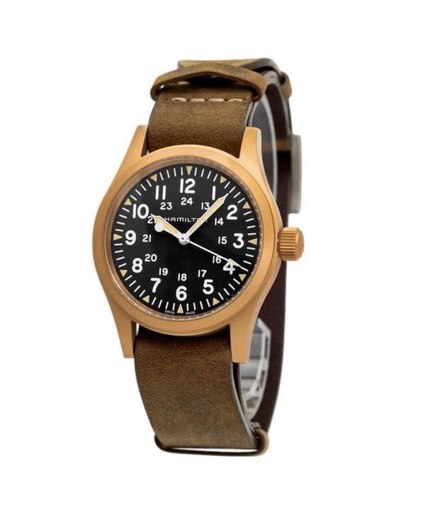 Hamilton Khaki Field Mechanical Bronze Leather Strap Black Dial H69459530 Men's Watch | Walmart ...