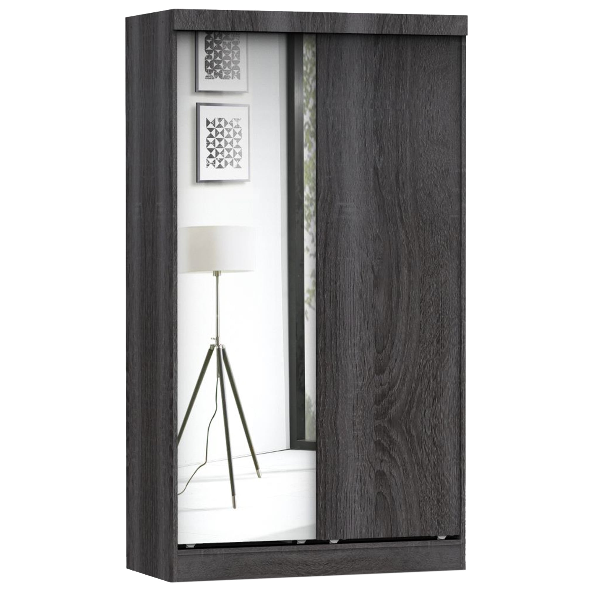 Better Home Products Mirror Wood Double Sliding Door Wardrobe in Gray ...